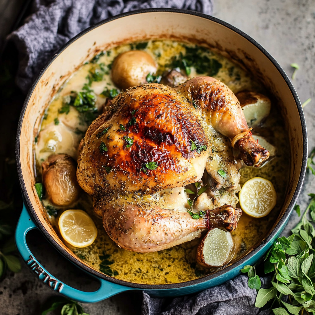 Creamy Lemon and Herb Pot Roasted Chicken